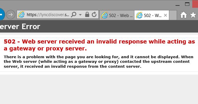 5023 Bad Gateway Iis Aar Rp For Lync