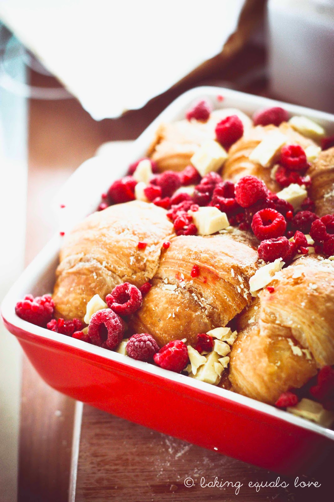 baking = love: You had me at White Chocolate Raspberry Croissant Pudding