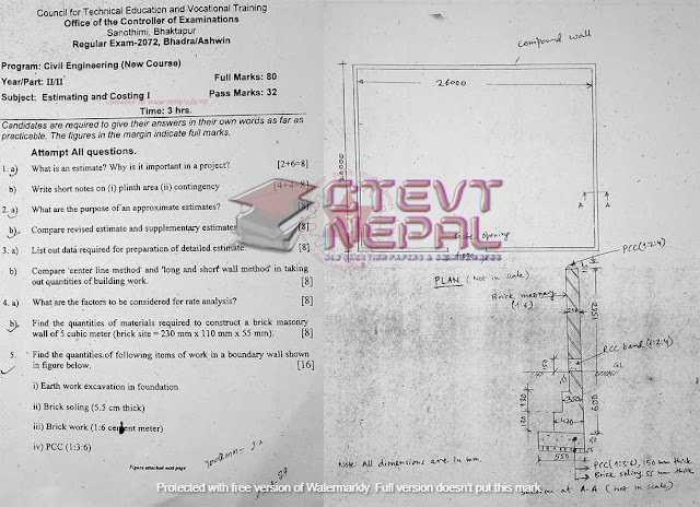 Estimating and Costing I - 4th Semester Question Papers CTEVT | Diploma ...