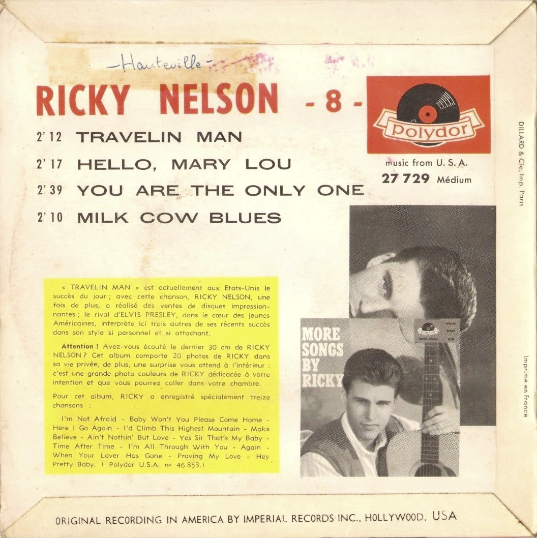 Les EPs français: Ricky NELSON - 1961 - FR-POLYDOR 27729 - Travelin ...