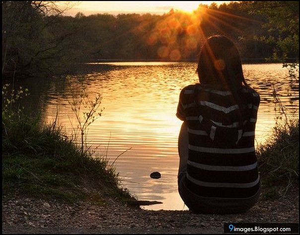 Sad, girl, hurts, adorable, cute, crying, girl, alone, lake, sunset ...