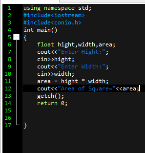 Program to calculate Area of Square. - C++ Programmer