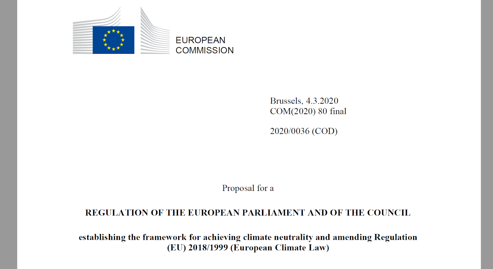 EU Climate Law: the proposal for a regulation is out