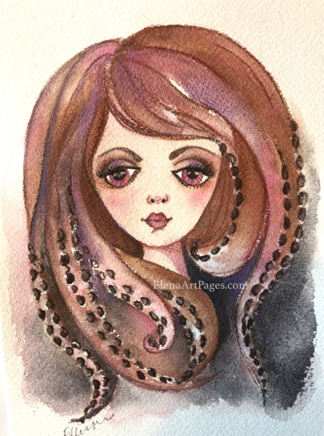 Blythe whimsical watercolor painting