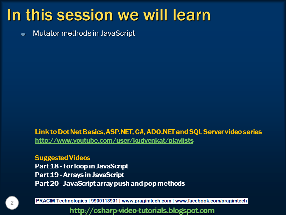 Sql Server Net And C Video Tutorial Javascript Array Mutators