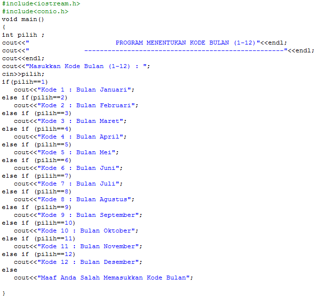 Aplikasi Menentukan Kode Bulan Dengan C++