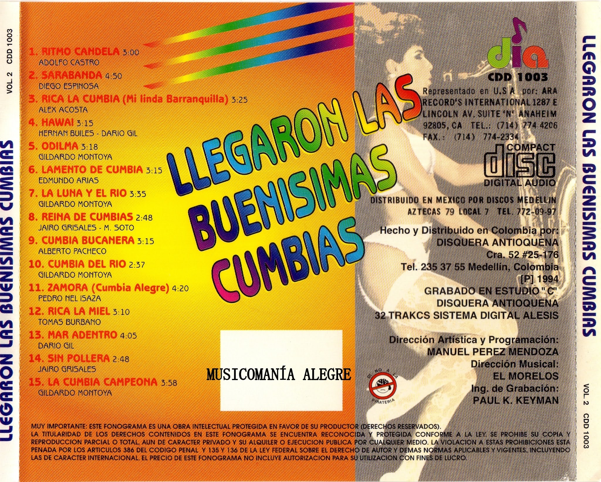 MELODIAS DE COLOMBIA: LLEGARON LAS BUENÍSIMAS CUMBIAS - VOL 2 - ÉXITOS ORIGINALES - DÍA