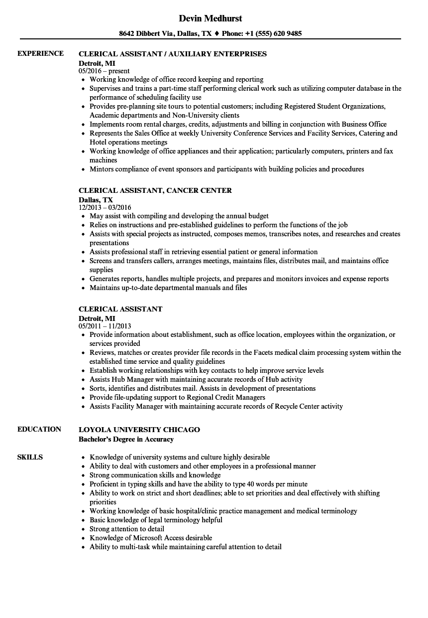 Sample Clerical Resumes - Collage Template