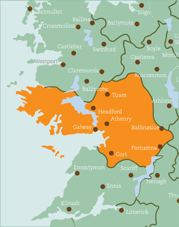 Galway County Map Area - Map of Ireland City Regional Political