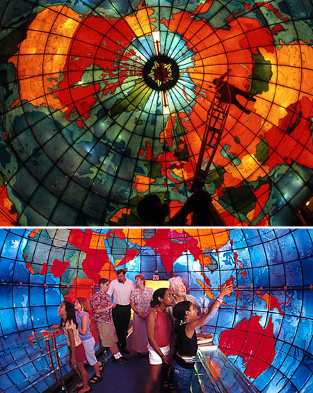 1-2-3: World Map Stained Glass Dome (Mapparium Building - Boston, MA)