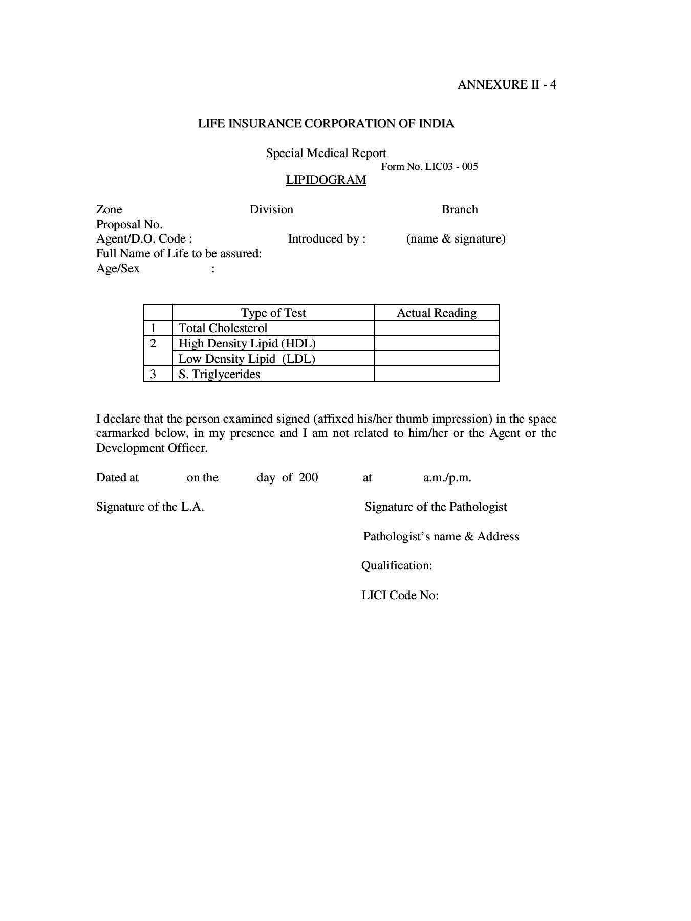 LIC Branches in India: LIC Forms download - LIC LIPIDOGRAM FORM