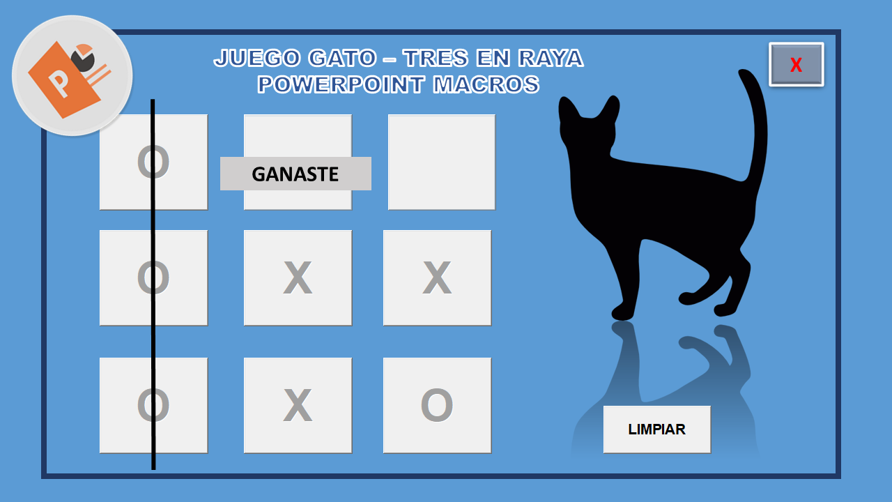 Juego del Gato- Tres en raya - Tic Tac Toe - PowerPoint- Macros