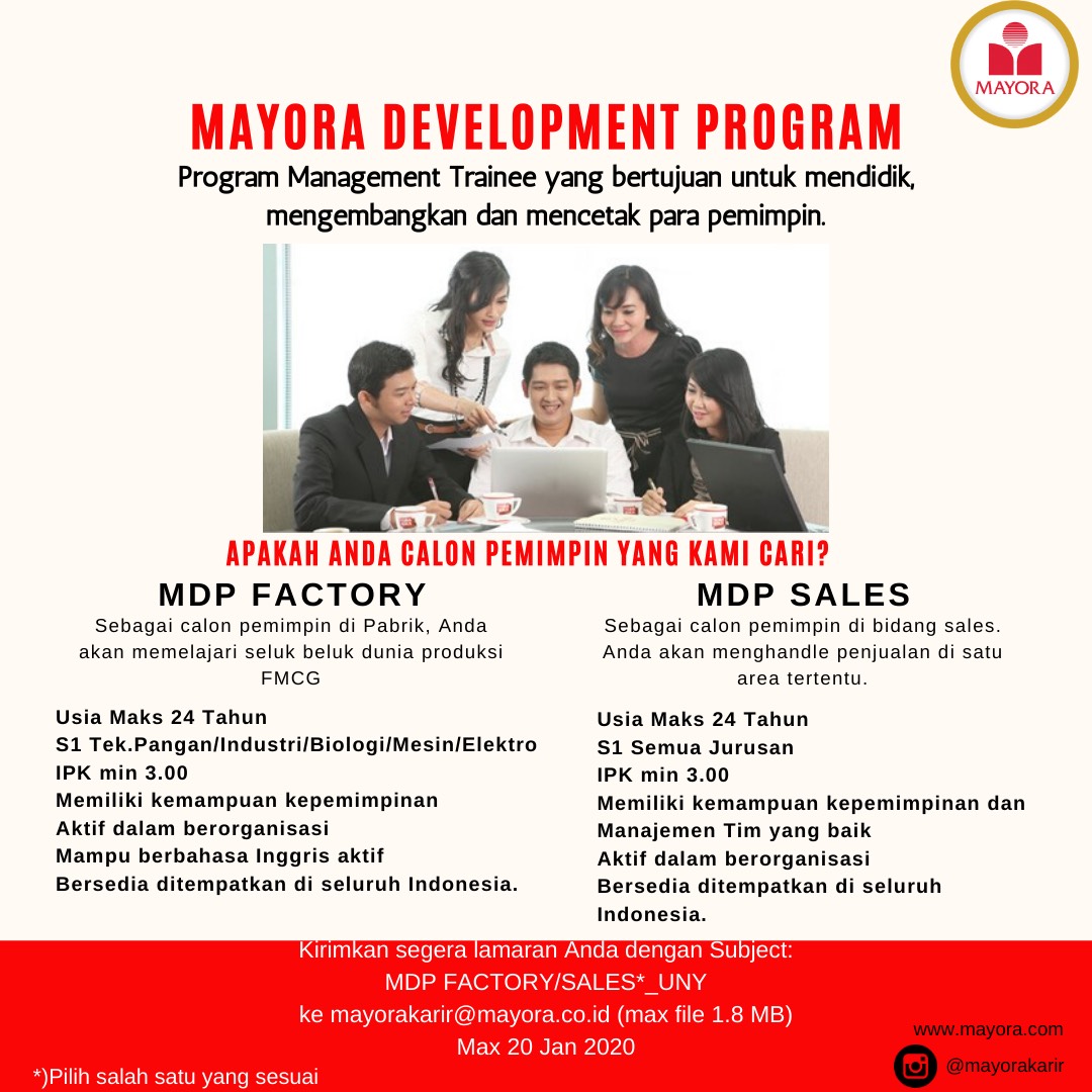 Lowongan Kerja S1 PT. Mayora Indah Tbk Posisi Mayora Development Program - Lowongan Kerja