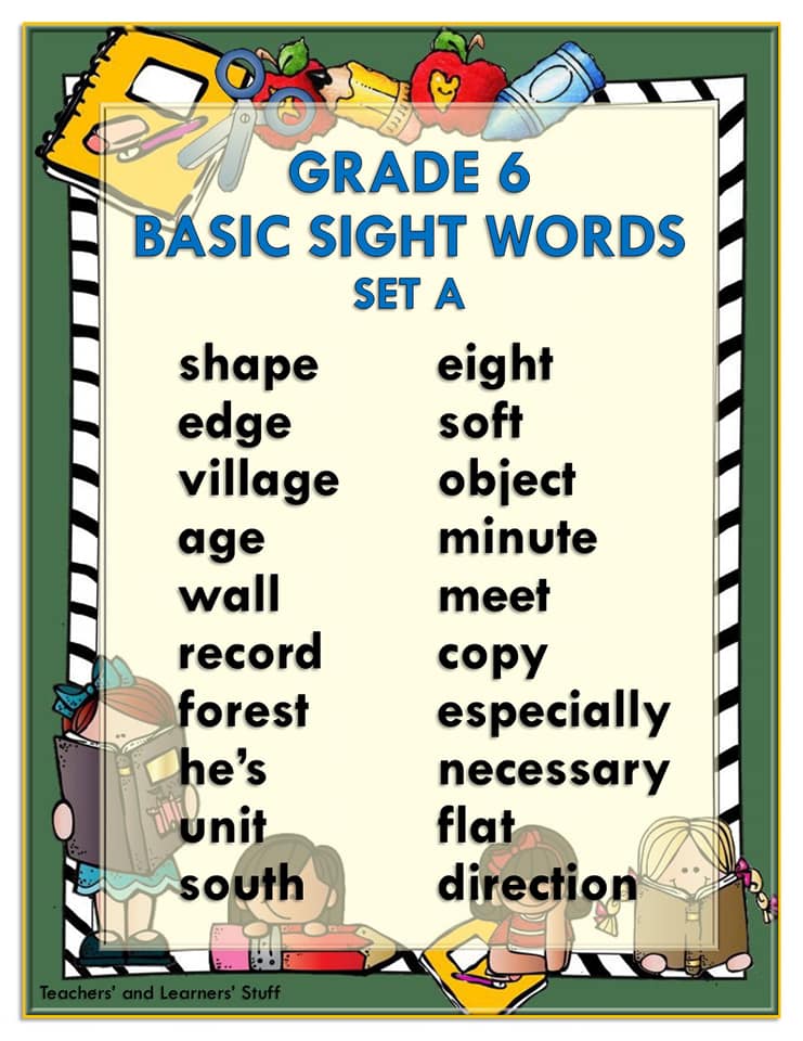 BASIC SIGHT WORDS (Grade 6) Free Download - DepEd Click