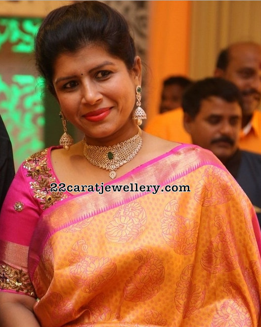 Nikitha Reddy Diamond Choker and Jhumkas - Jewellery Designs