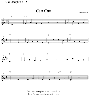 Free alto saxophone sheet music, Can Can