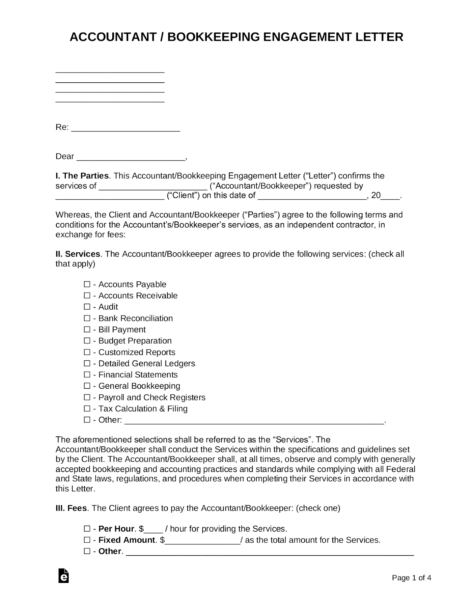 Bookkeeping Engagement Letter Template ~ Resume Letter