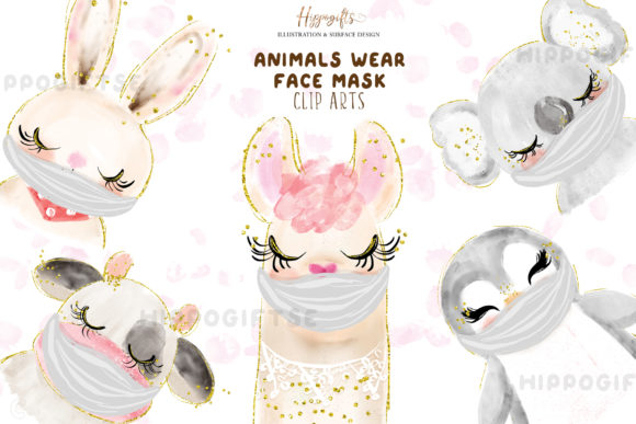 Animals Wear Face Mask Cliparts