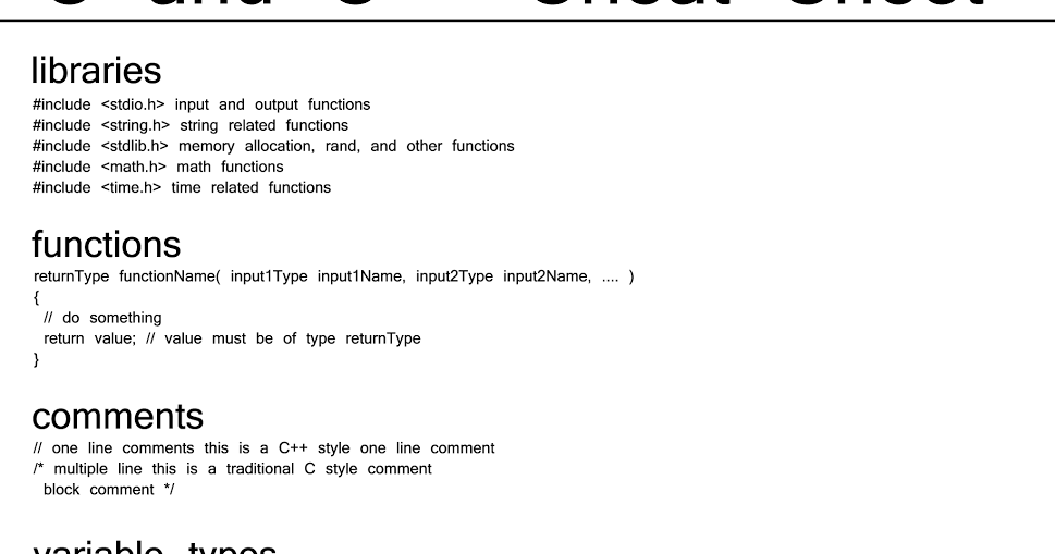 Lista de comandos em C/C++