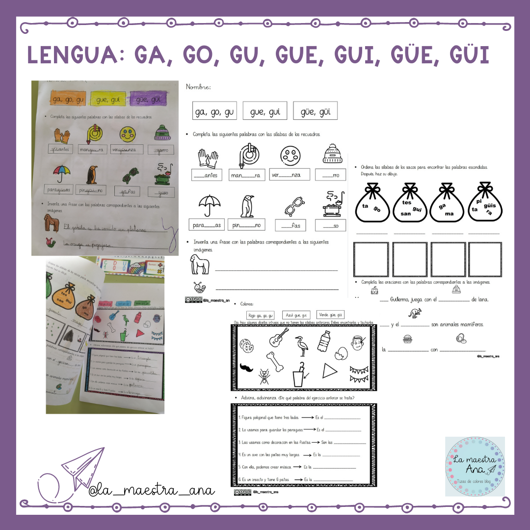 Tizas de colores: GA, GO, GU, GUE, GUI, GÜE, GÜI