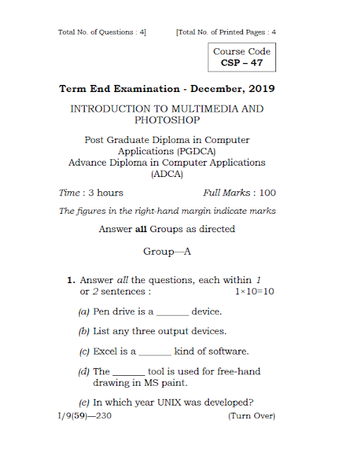 Ospu Csp Introduction To Multimedia And Photoshop Dec 2019 Question Paper University Question
