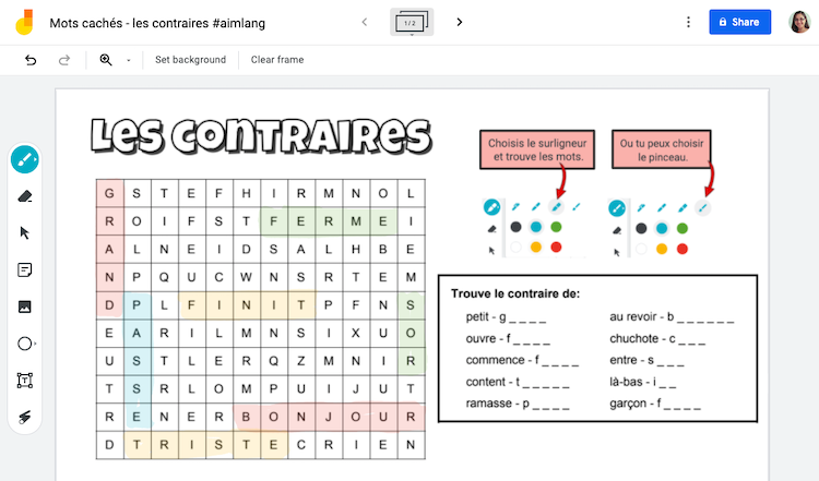 French Word Search - Find the Opposites - Google Jamboard and PDF ...