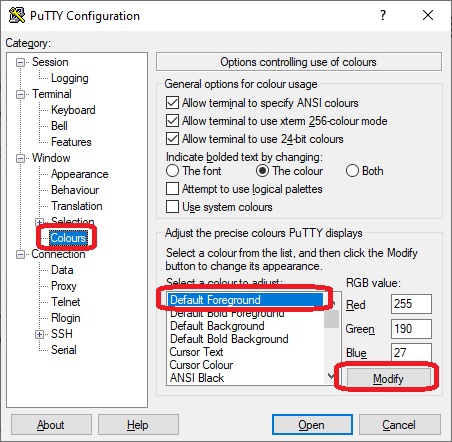 Knowledge Area: Putty Font Color Change