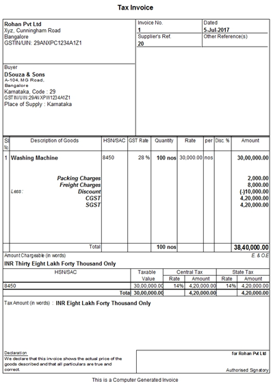 Sales Invoice or Tax Invoice in Tally ERP9 - Indian Tally Academy - The ...