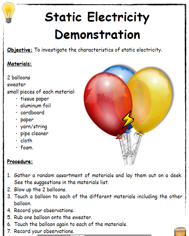 Mrs. Jones' Blog 2019-20: Static Electricity Activity