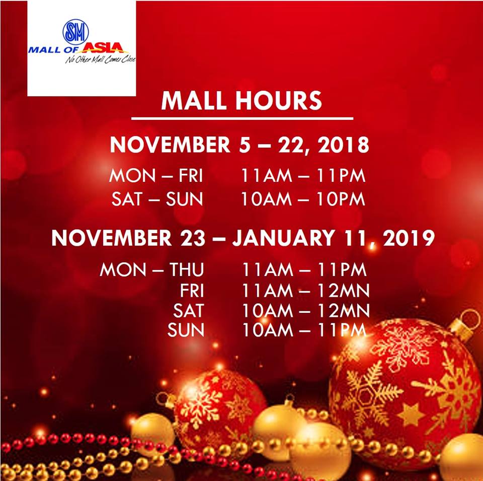 Manila Shopper: Holiday 2018 Schedule of Malls, Supermarkets, Theme Parks
