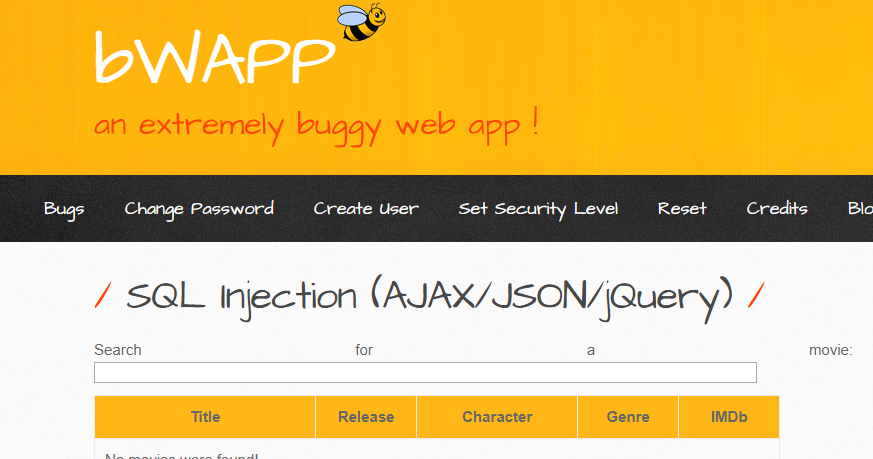 bWAPP SQL Injection [ AJAX/JSON/jQuery ]