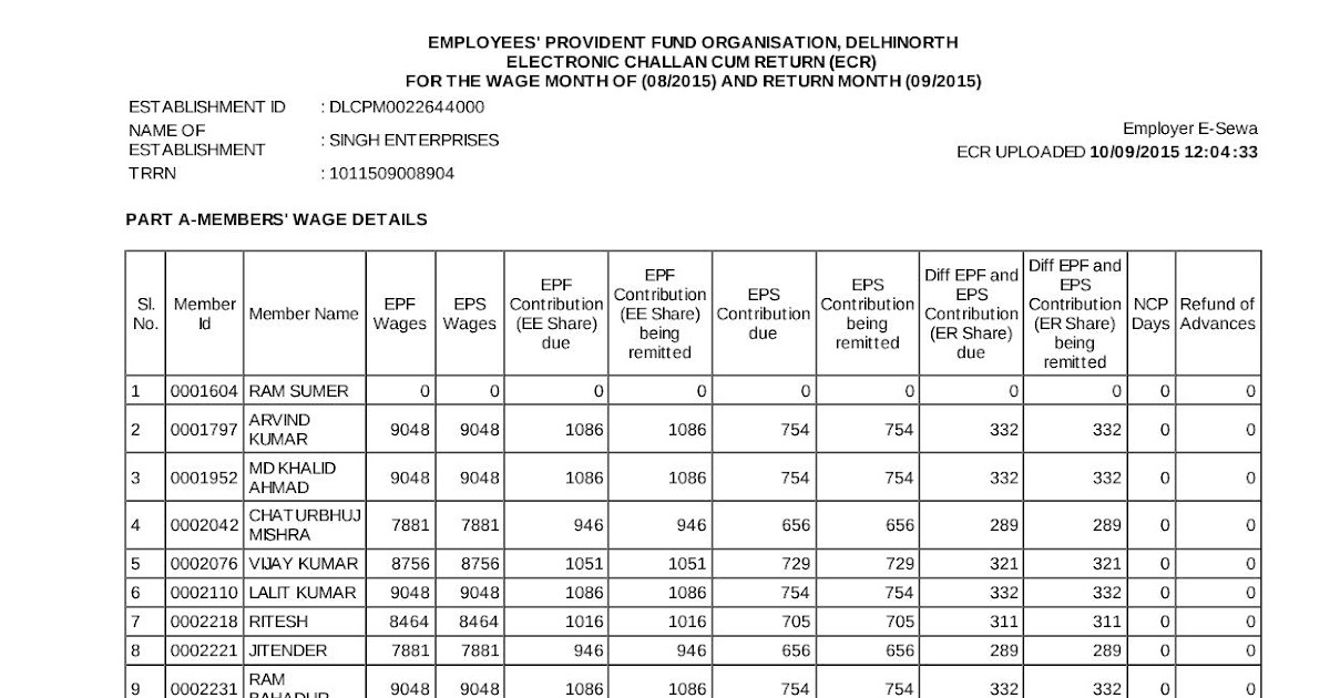 PF ECR OF AUGUST 2015 (TAJ MAHAL HOTEL) ~ Singh Enterprises, Contractor ...