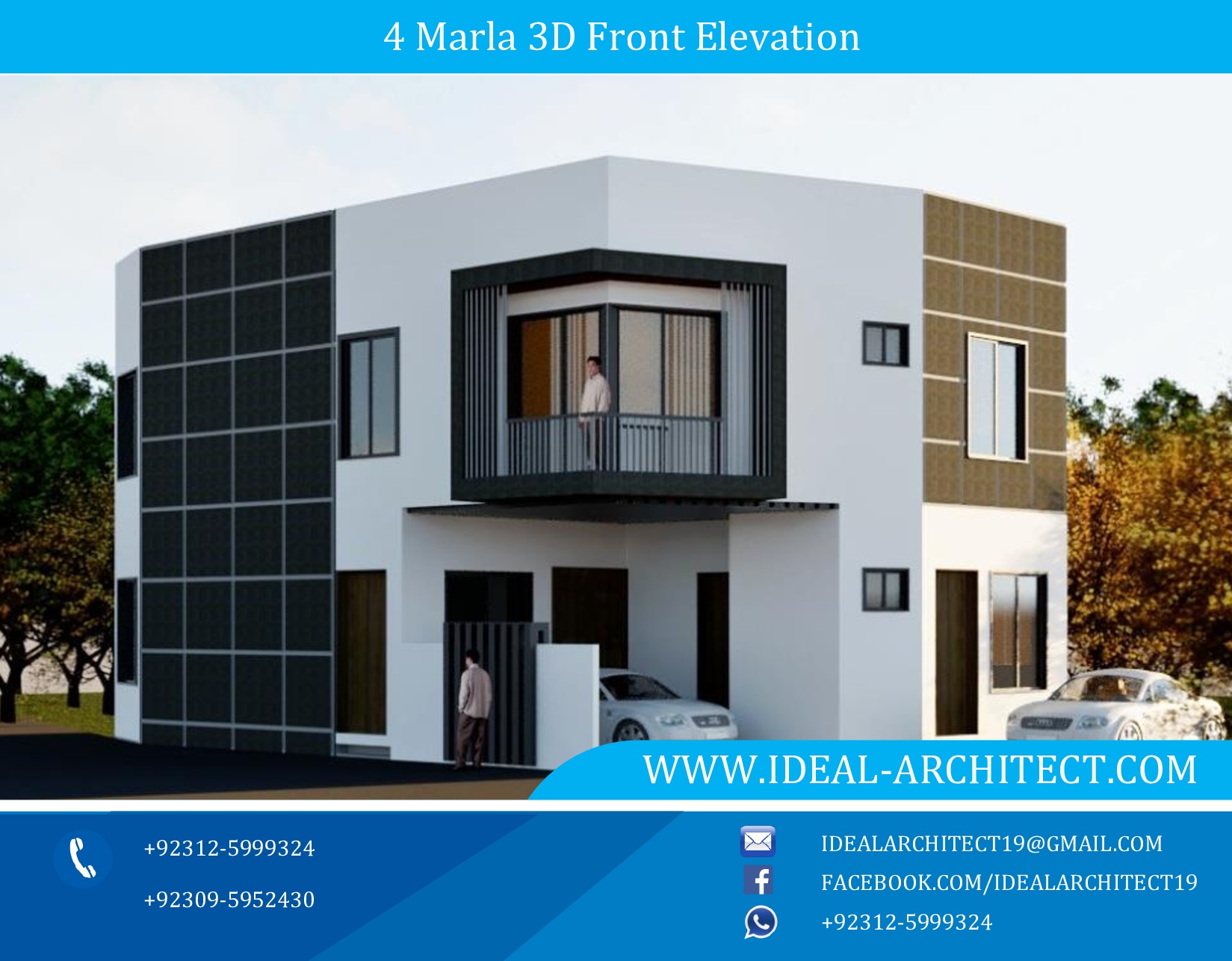 4 Marla House 3D Front Elevation