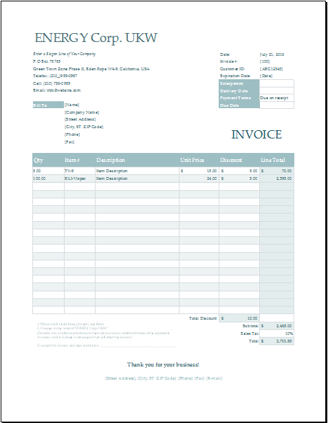 Subcontractor Invoice Form - Invoice Template