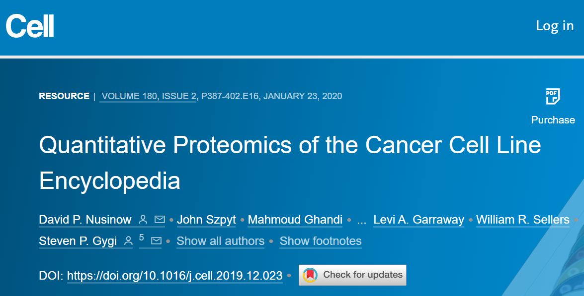 News in Proteomics Research: An Encyclopedia with Quantitative Proteomics of 375 cancer cell ...