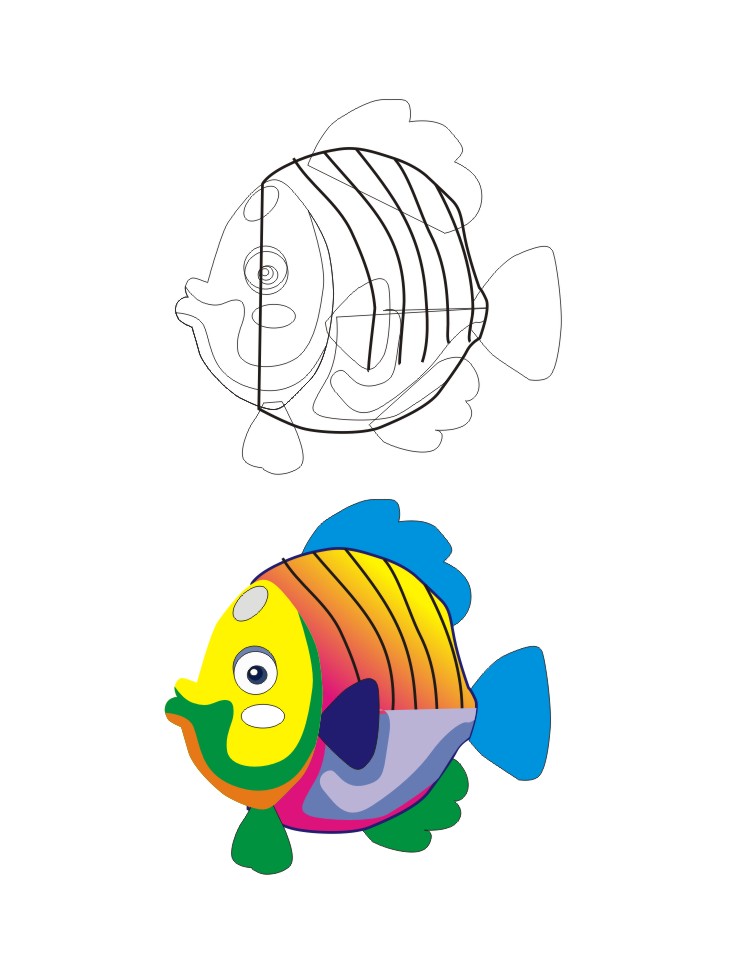 tutorial corelDraw: create colorful fish pictures