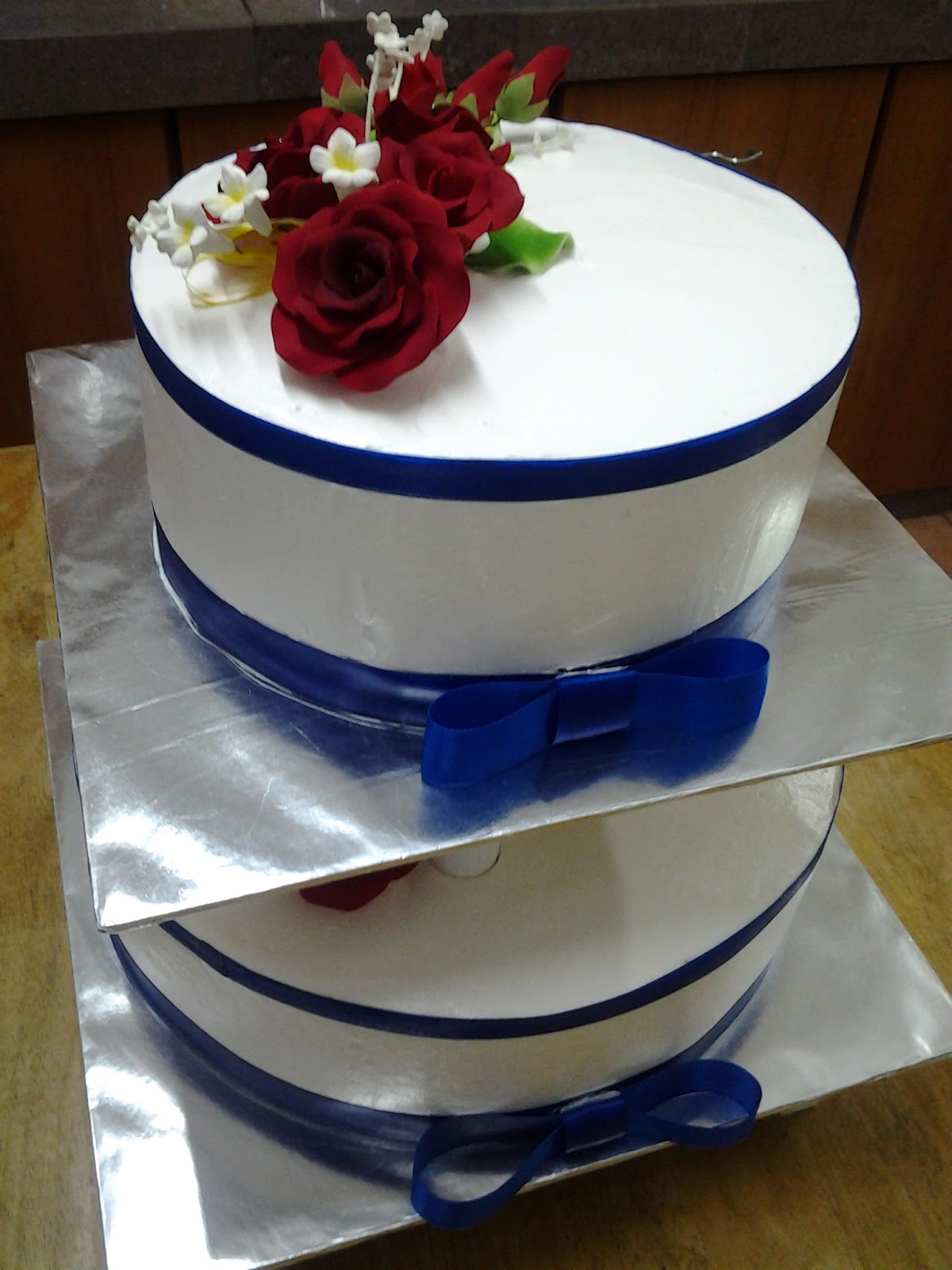 CT Hasanah Cake House: Blue and White 2 Tier Wedding Cake
