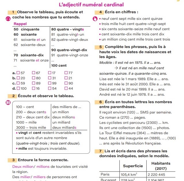 Le français utile: L’adjectif numéral cardinal (Booklet, VIIIe classe ...