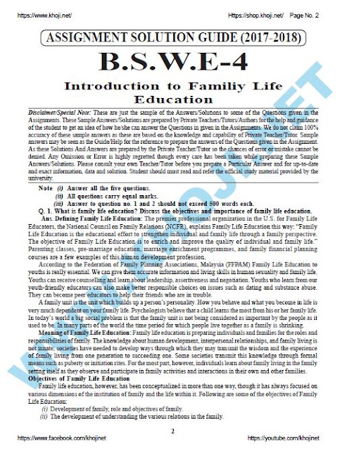 BSWE-004 Introduction to Family Life Education Solved Assignment 2018 ... BSWE-004 Introduction to Family Life Education Solved Assignment 2018 ...