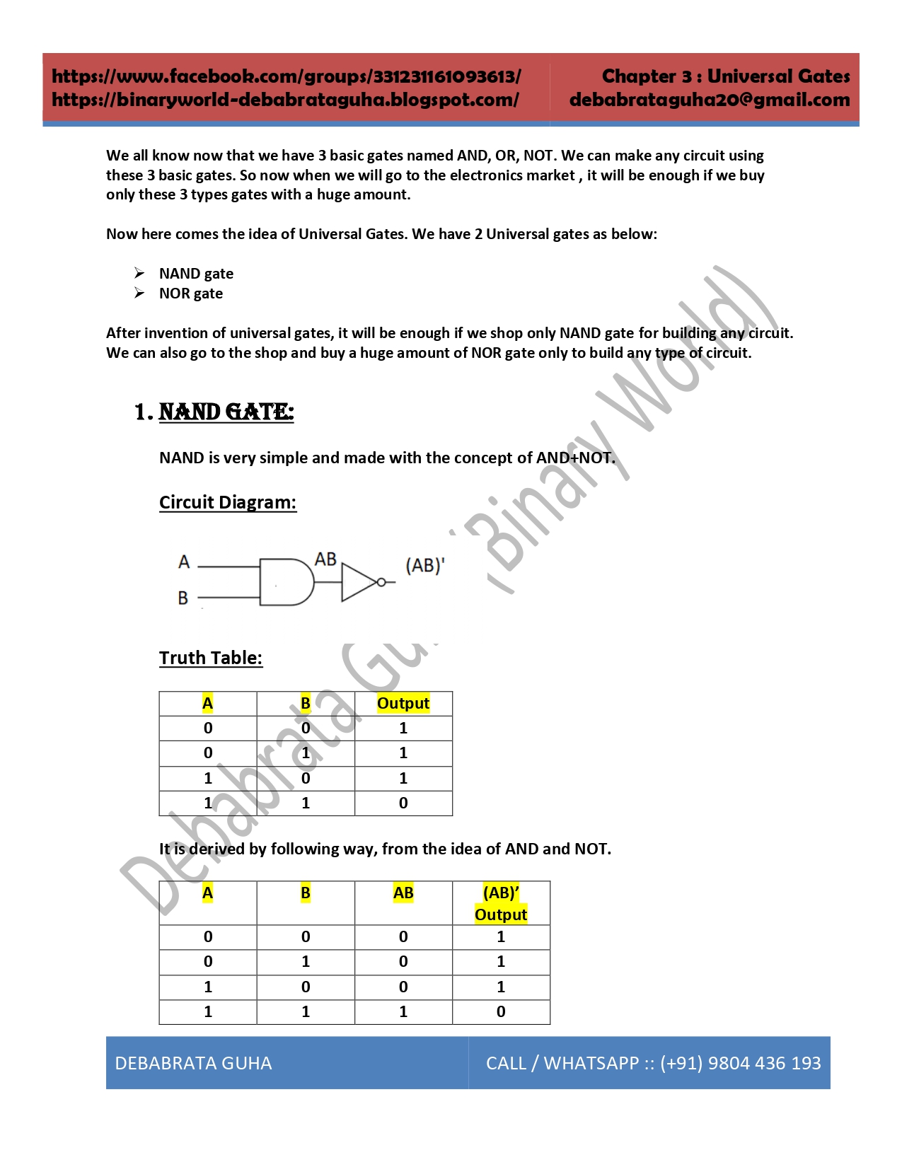 Boolean Algebra (Chapter 3 ) : Universal Gates