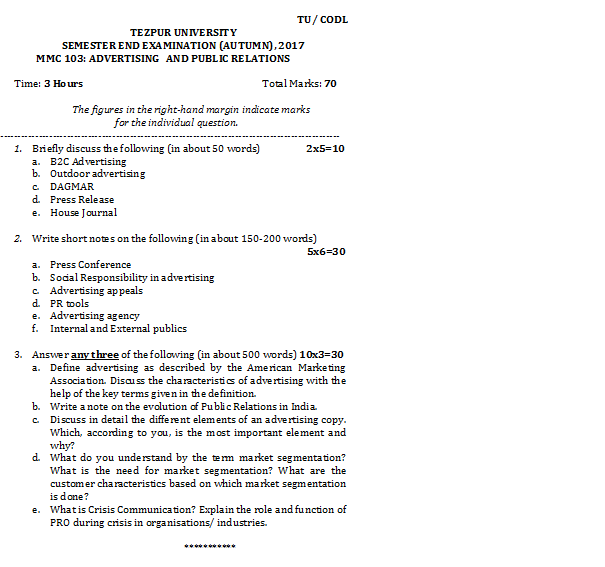 TEZPUR UNIVERSITY (TU/CODL) SEMESTER END DGD 103: RESEARCH METHODOLOGY ...