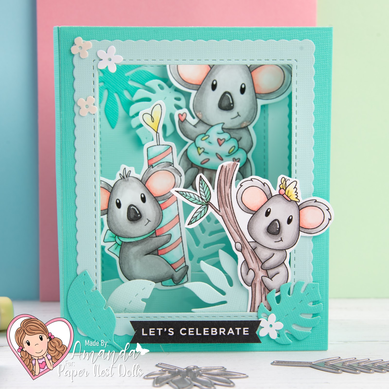 Paper Nest Dolls: Birthday Koalas Shadow Box Card