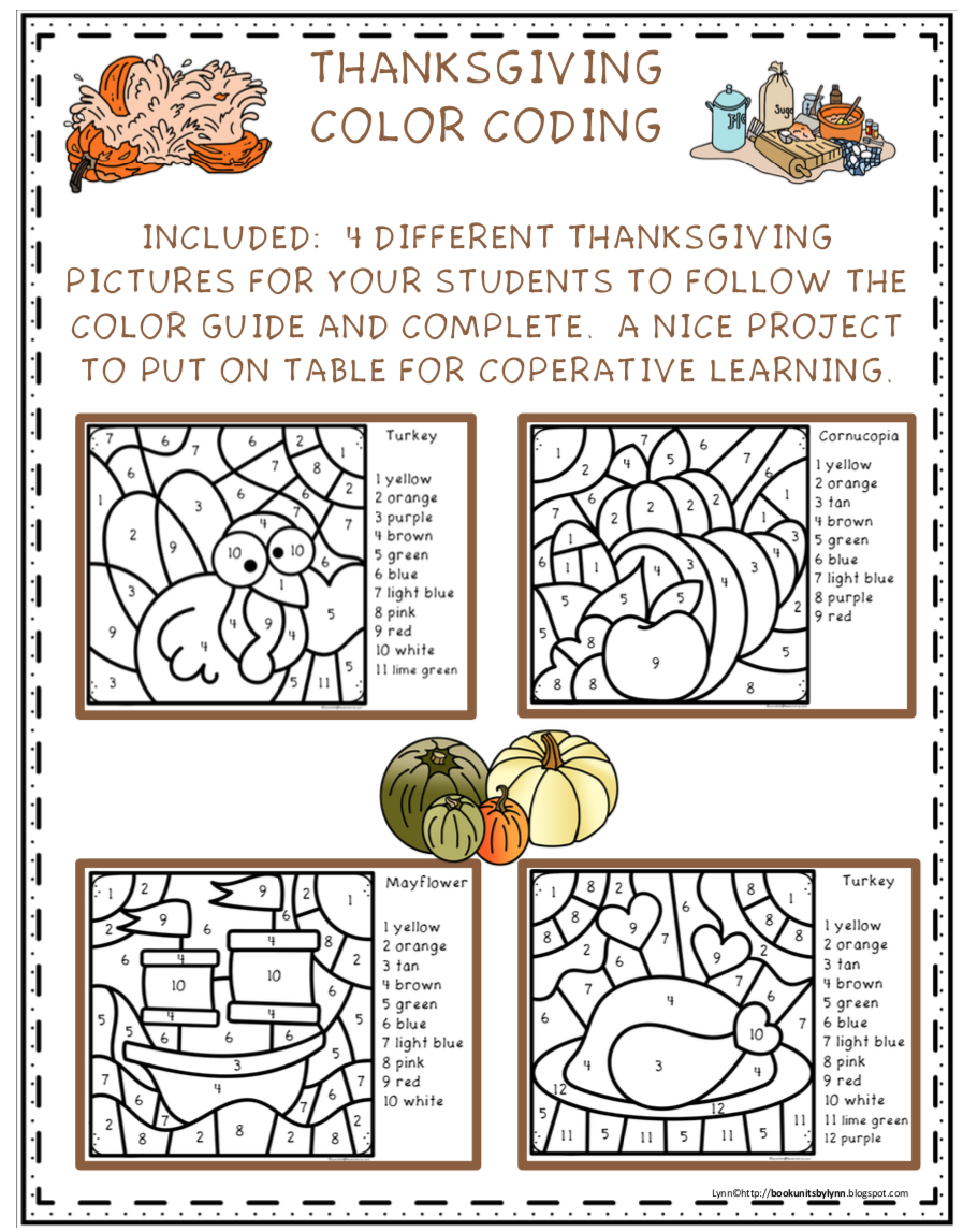THANKSGIVING COLOR CODING ~ Book Units by Lynn