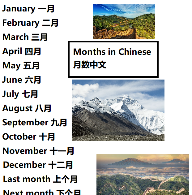 China Grammar: Chinese Months - 中国月