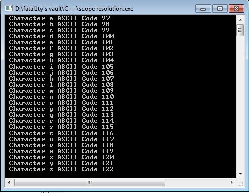 ASCII values from a-z | Programs