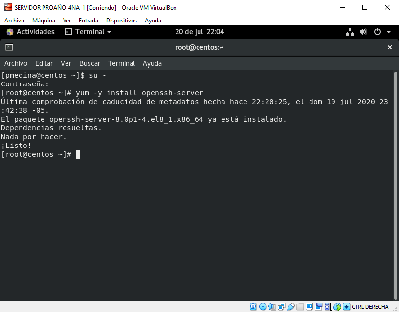 APLICACIÓN DE SISTEMAS OPERATIVOS: Instalación de SSH en CentOS