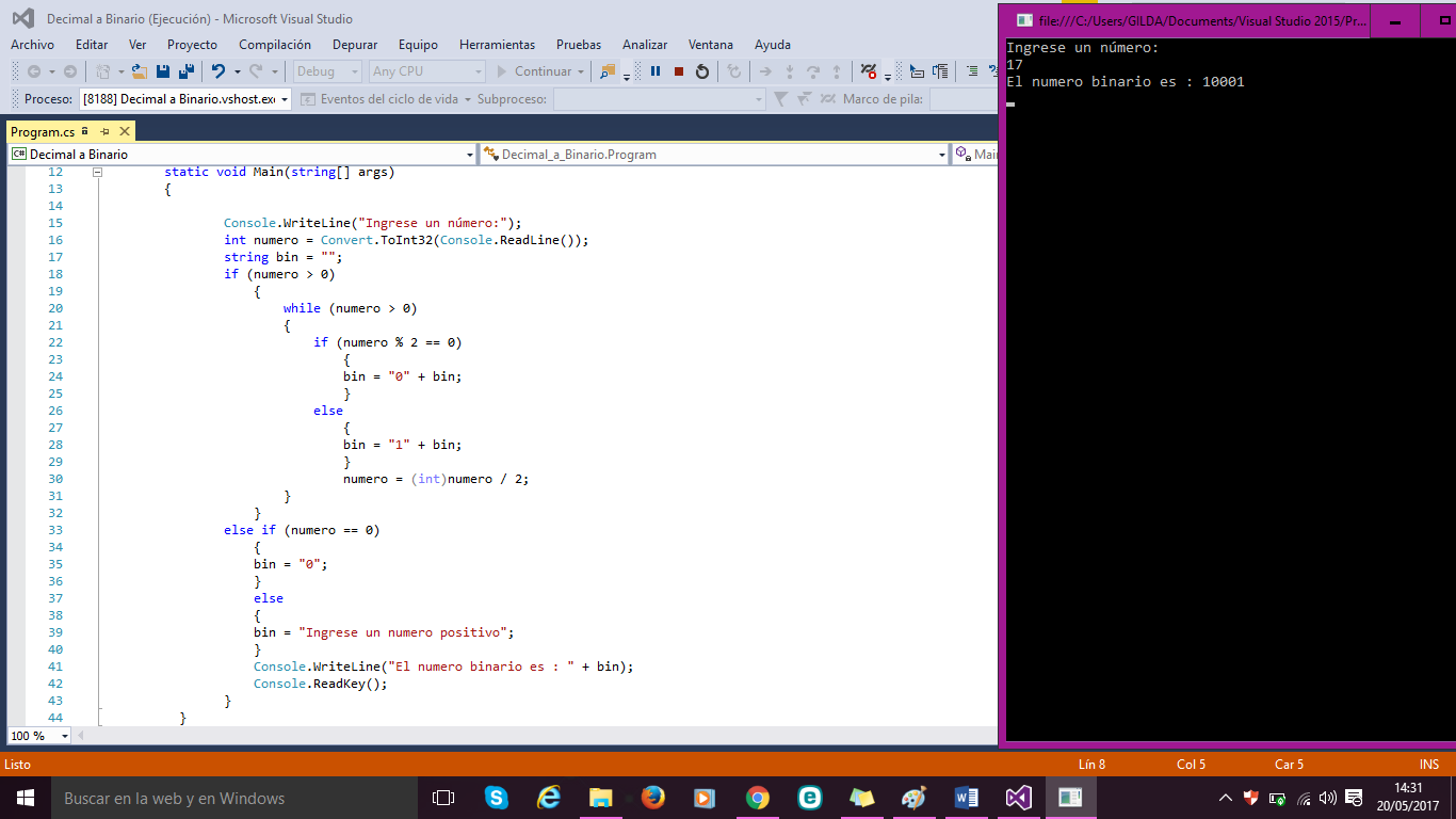 Convertir de decimal a Binario en Visual Studio c#