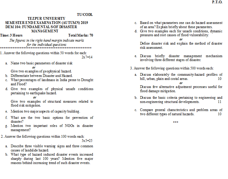 TEZPUR UNIVERSITY (TU/CODL) SEMESTER END DEM 104: FUNDAMENTALS OF ...