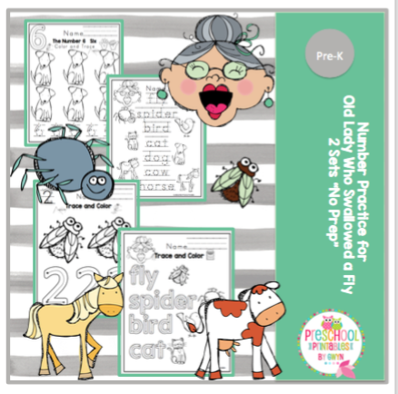 Number Practice "Old Lady Who Swallowed a Fly" No Prep ~ Preschool ...