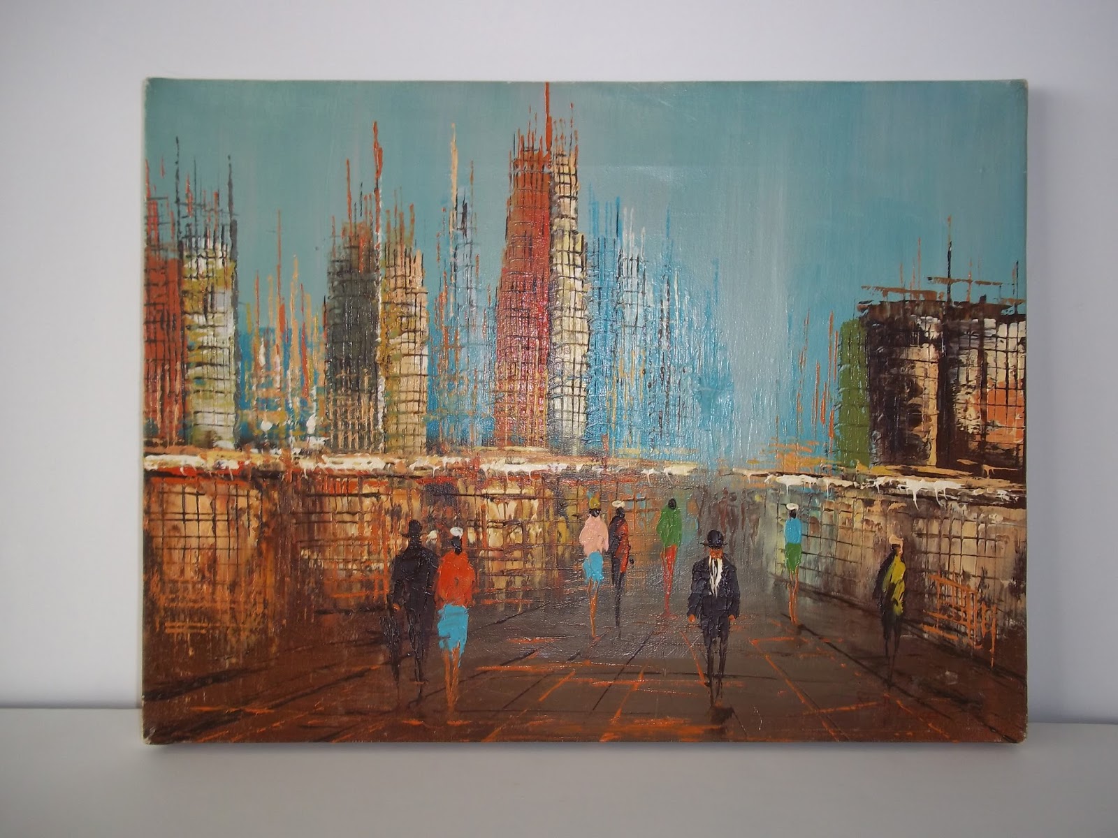 modern20: Vintage 1960's Abstract Expressionist "CityScape" Oil Painting